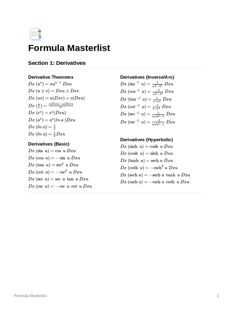 Formula Masterlist | PDF
