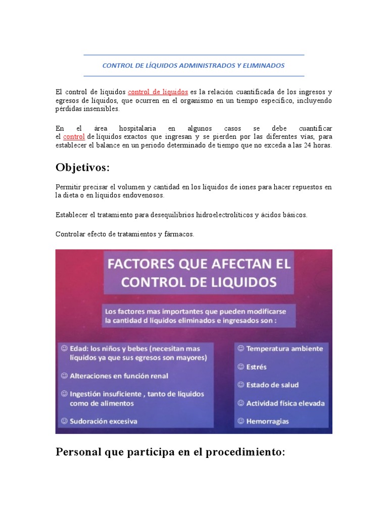 Control de Líquidos en Pacientes Hospitalarios | PDF | Agua | Química