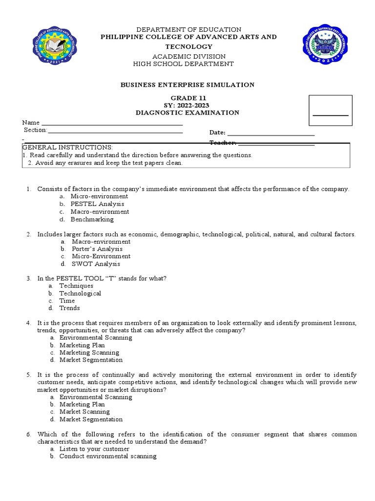 Business Simulation Diagnostic Exam | PDF | Strategic Planning ...