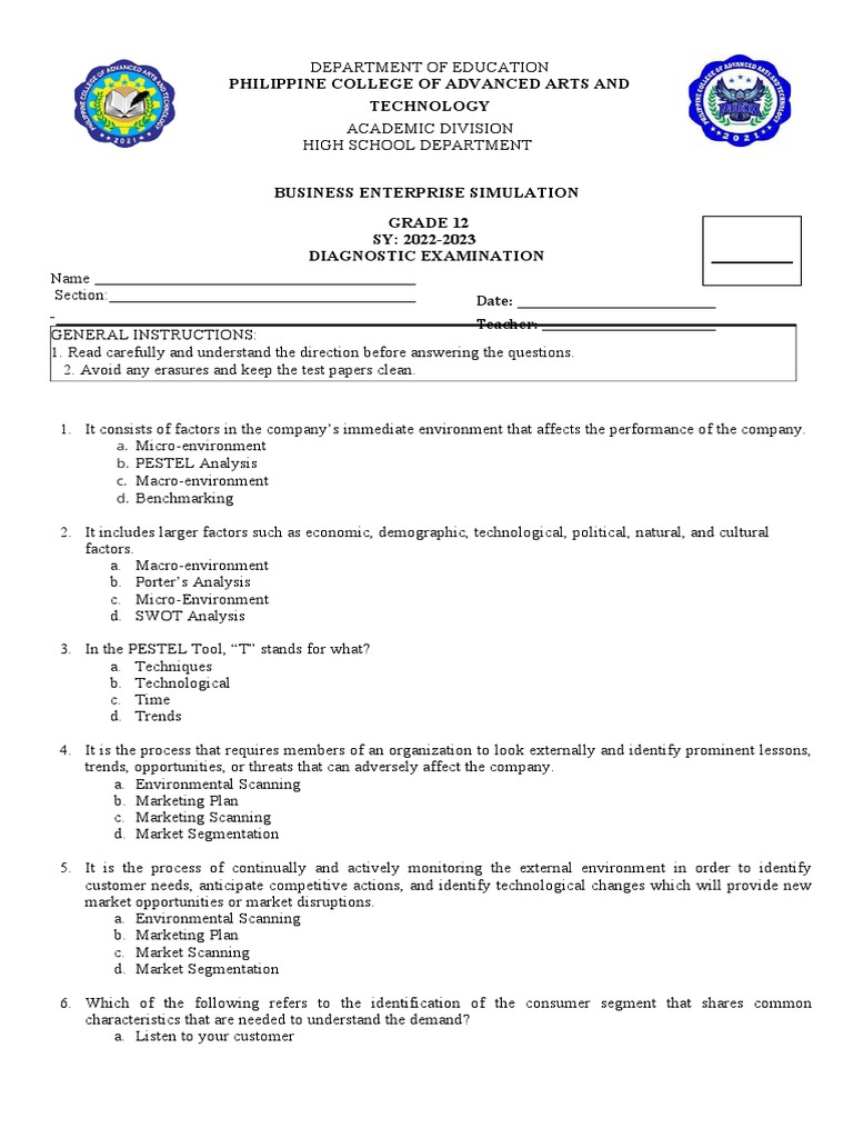 Grade 12 Business Simulation Exam Guide | PDF | Strategic Planning ...