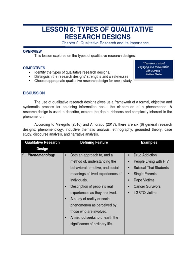 RES205 - Types of Qualitative Research Designs | PDF