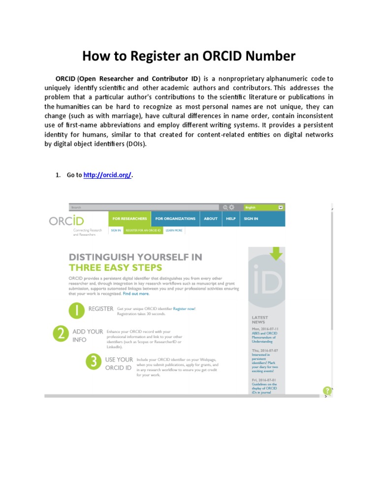 How To Register An Orcid Id | PDF