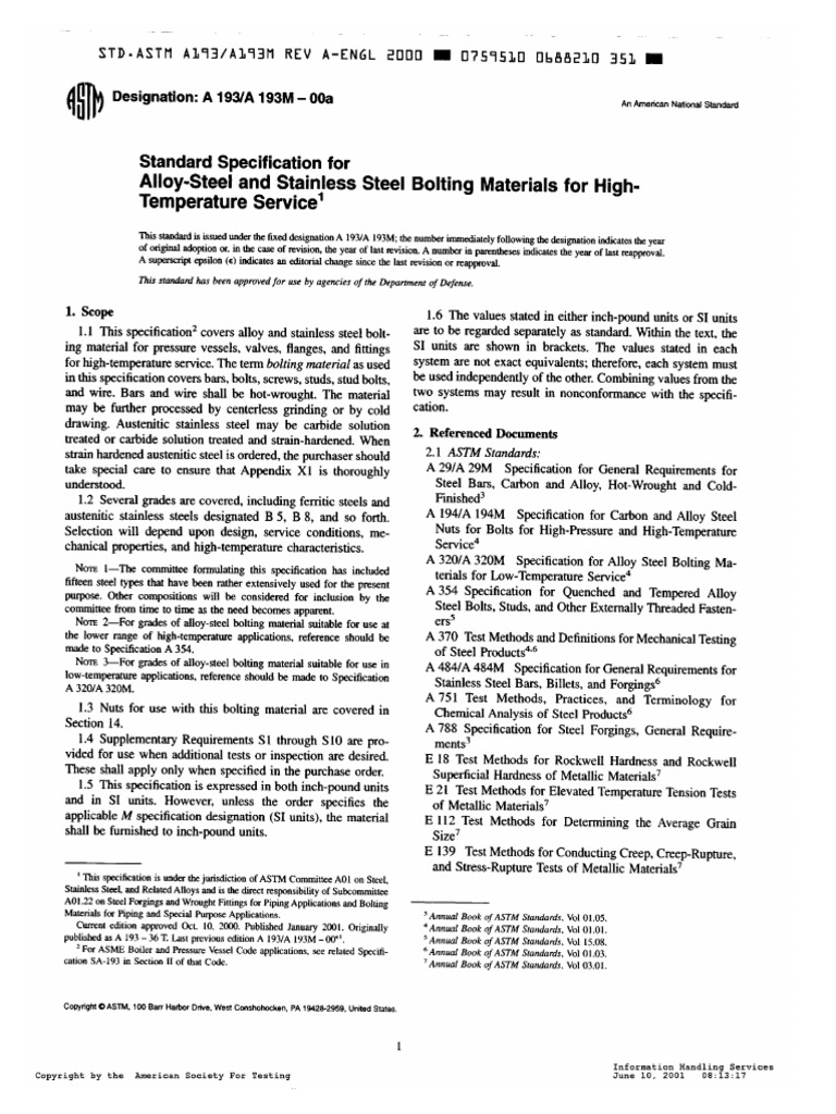 ASTM A 193 Alloy-Steel and Stainless Steel Bolting Materials For High ...