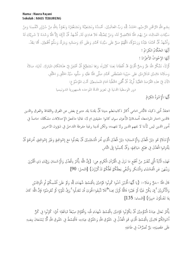 Teks Pidato Bahasa Arab | PDF