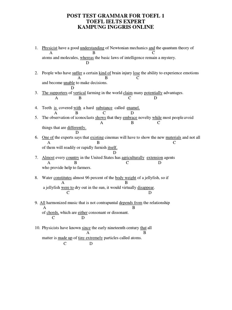 TOEFL Grammar Test Prep | PDF