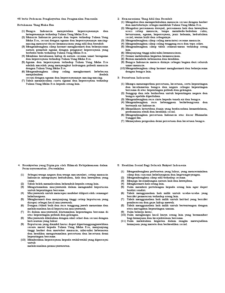 45 Butir Pedoman Penghayatan Dan Pengamalan Pancasila | PDF
