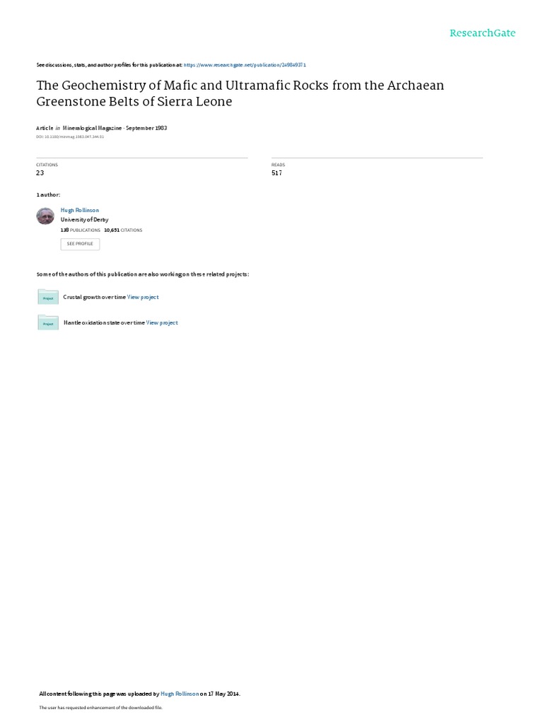 The Geochemistry of Mafic and Ultramafic Rocks Fro | PDF