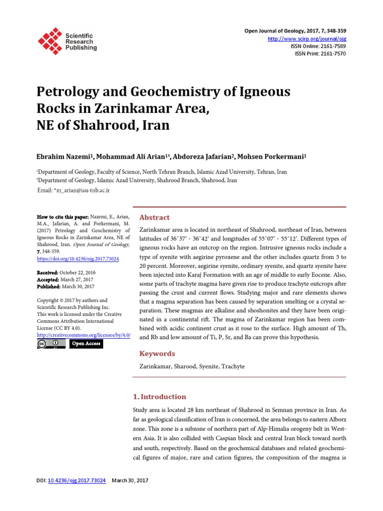 Petrology and Geochemistry of Igneous Rocks in Zar | PDF | Igneous Rock | Minerals