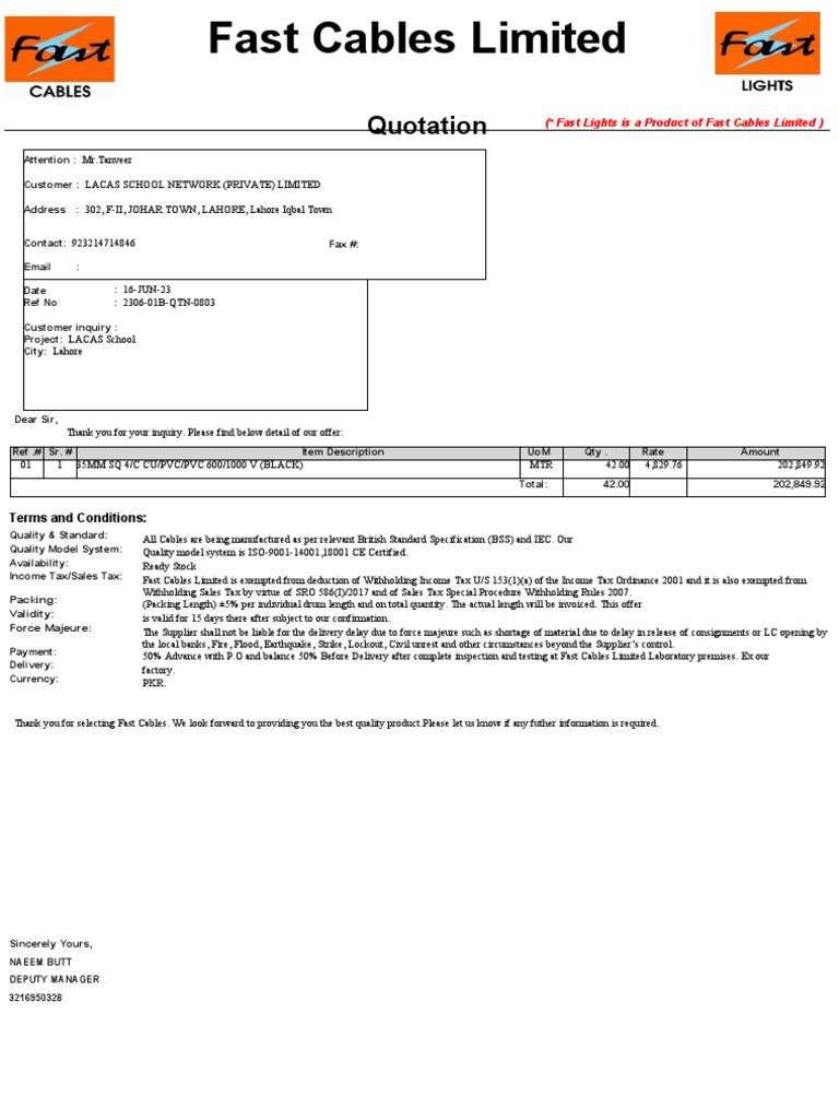 LACAS School Cable Quotation Details | PDF | Taxes | Business