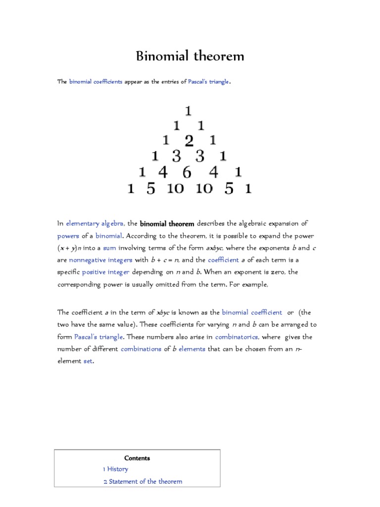 Binomial Theorem | PDF | Combinatorics | Numbers