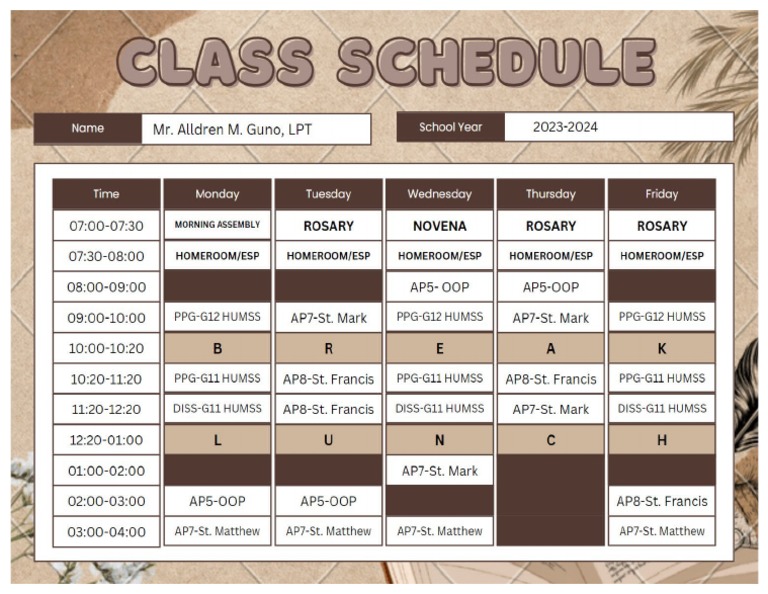 Class Sched | PDF