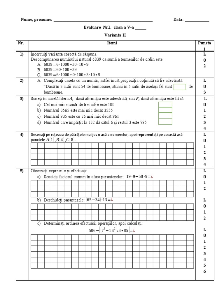 Evaluare Nr1 - Multimea Numerelor Naturale | PDF