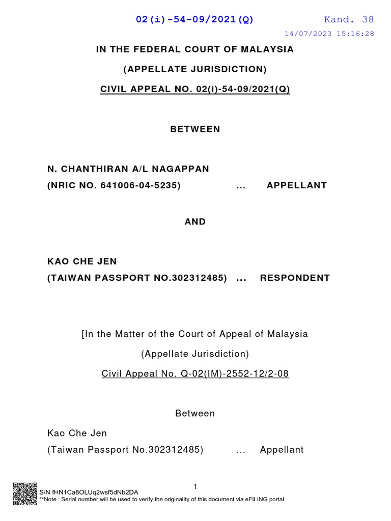 02 (I) - 54-09'2021 (Q) N.chanthiran Nagappan V Kao Che Jen +@001 | PDF