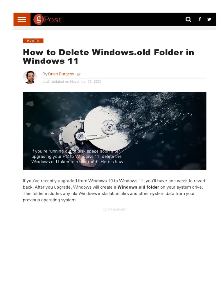 WWW Groovypost Com Howto Delete Windows Old Folder in Windows 11 | PDF | Computer File ...