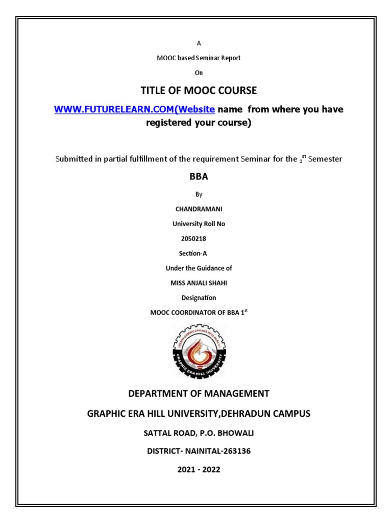 MOOC Seminar Report by Chandramani | PDF | Massive Open Online Course