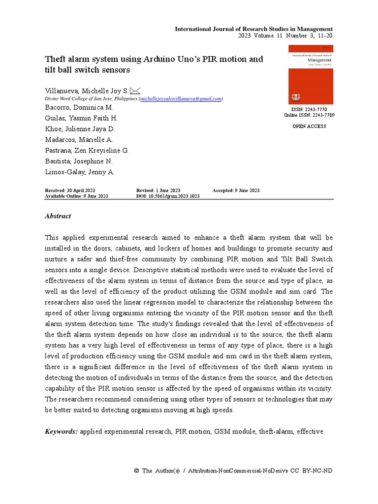 Theft Alarm System Using Arduino Uno's PIR Motion and | PDF