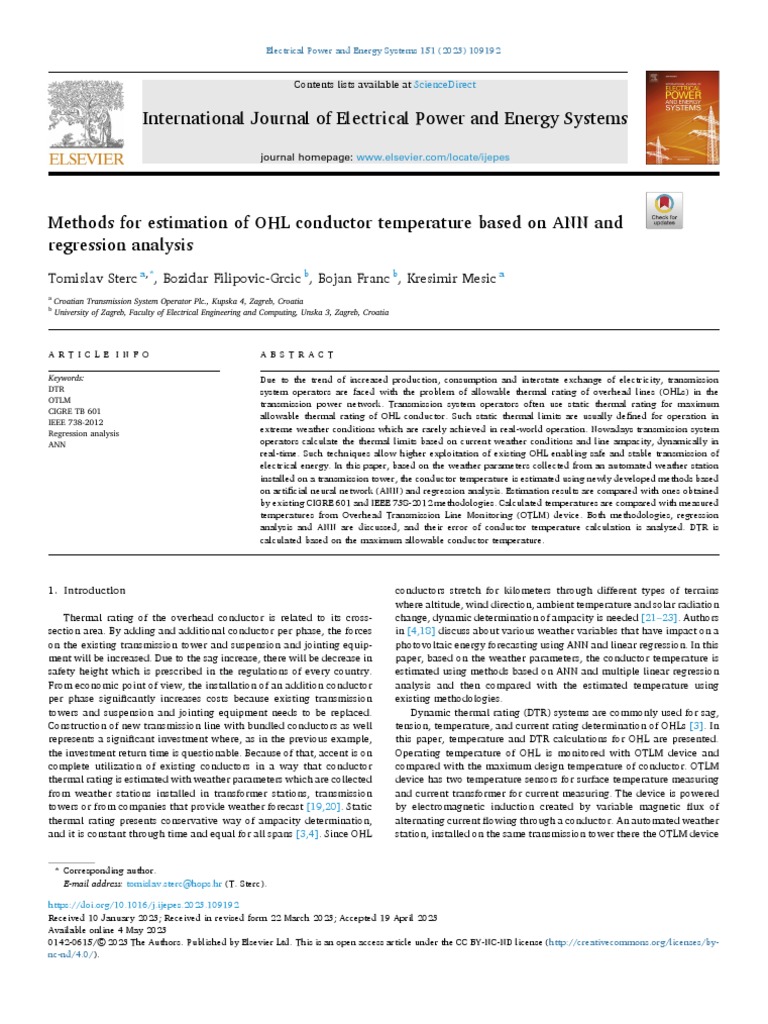 Methods For Estimation of OHL Conductor Temperature Based On ANN and Regression Analysis | PDF ...