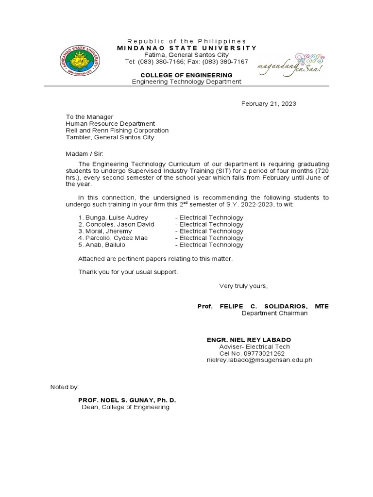 Ojt Letter | Download Free PDF | Natural Sciences | Engineering