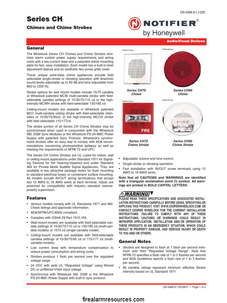 Notifier Series CH Chimes and Chime Strobes 2106854397 | PDF ...