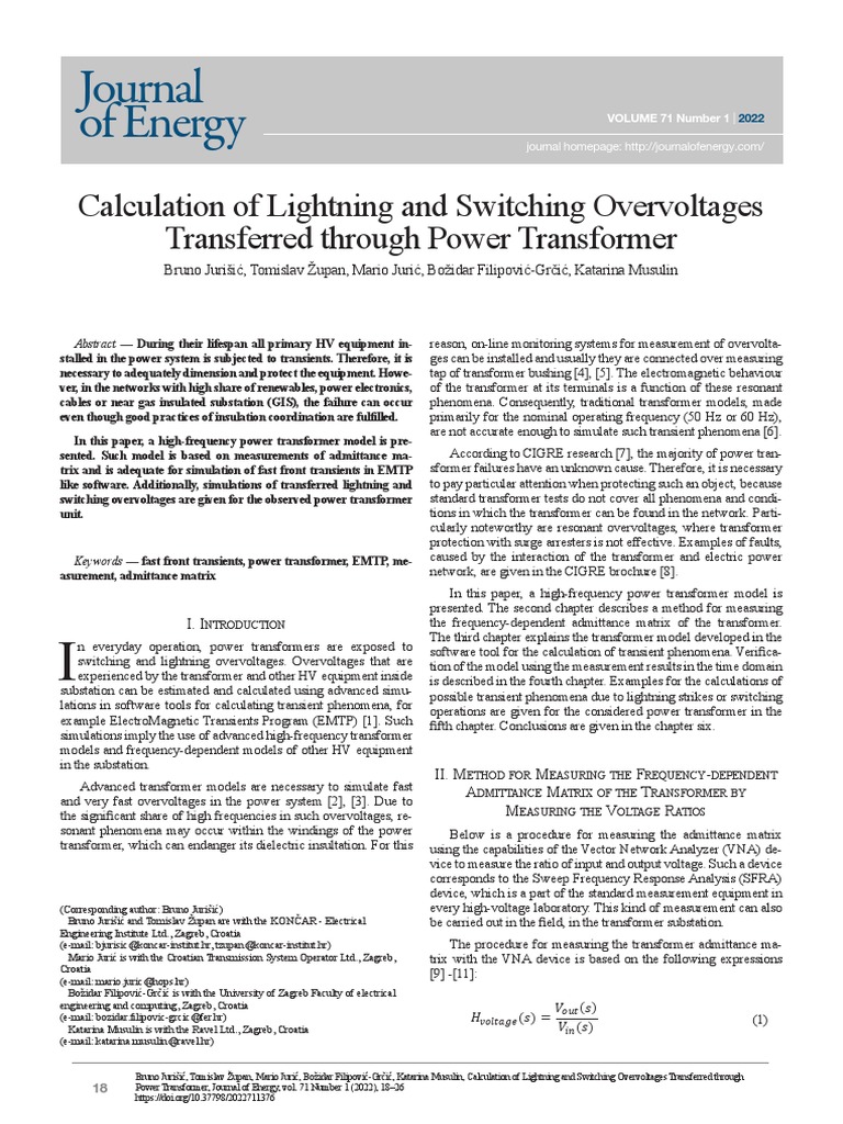 Calculation of Lightning and Switching Overvoltages Transferred Through ...