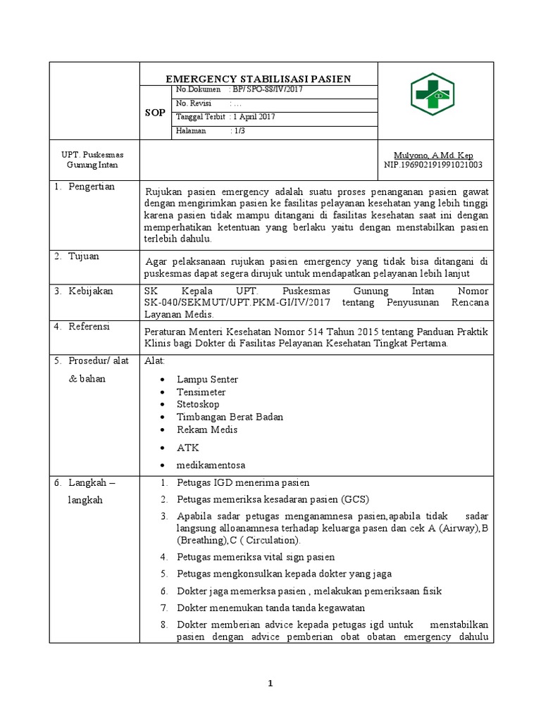 3312 SPO Emergency Stabilisasi Pasien F | PDF