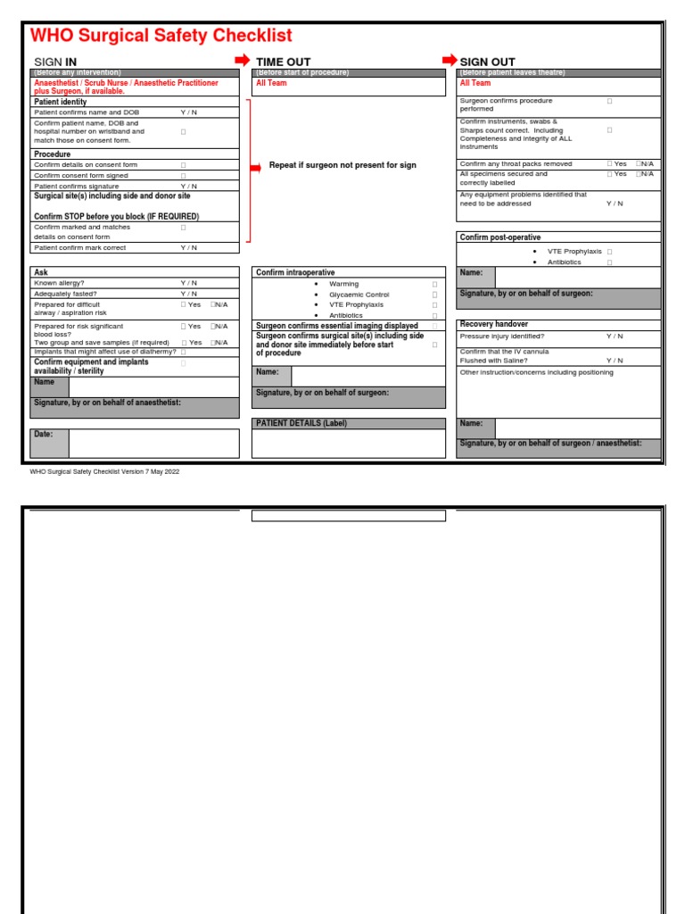 Who Surgical Safety Checklist Version 7 May 2022 | Download Free PDF ...