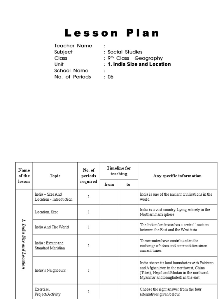 9th Class Lesson Plan | PDF | Forests | Monsoon