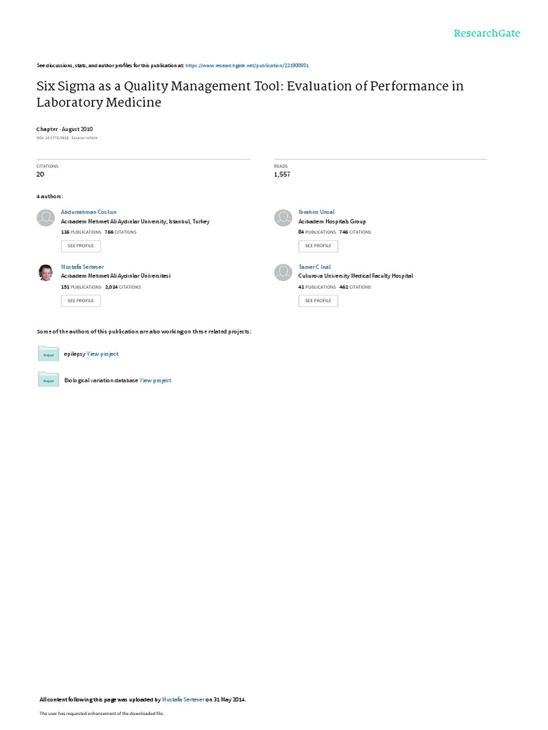 Six Sigma As A Quality Management Tool: Evaluation of Performance in Laboratory Medicine | PDF ...