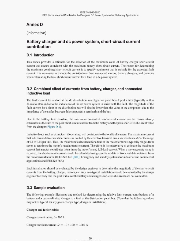 IEEE STD 946-2020 DC Short Circuit Calculation | Download Free PDF | Battery Charger | Electric ...