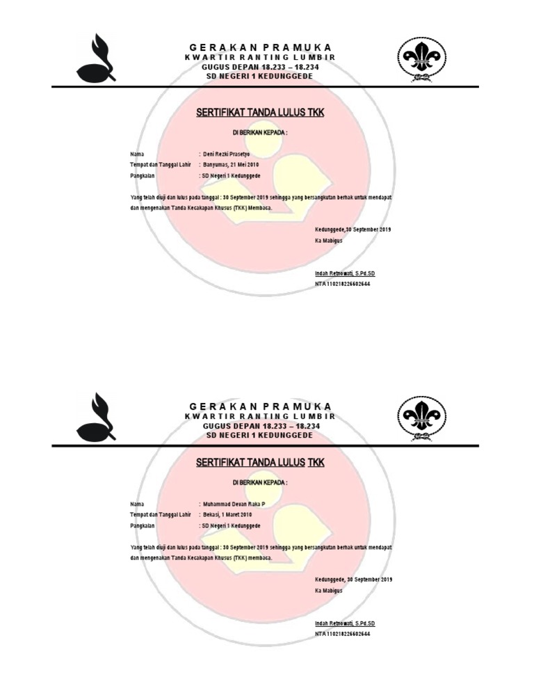 Sertifikat TKK Membacapa | PDF
