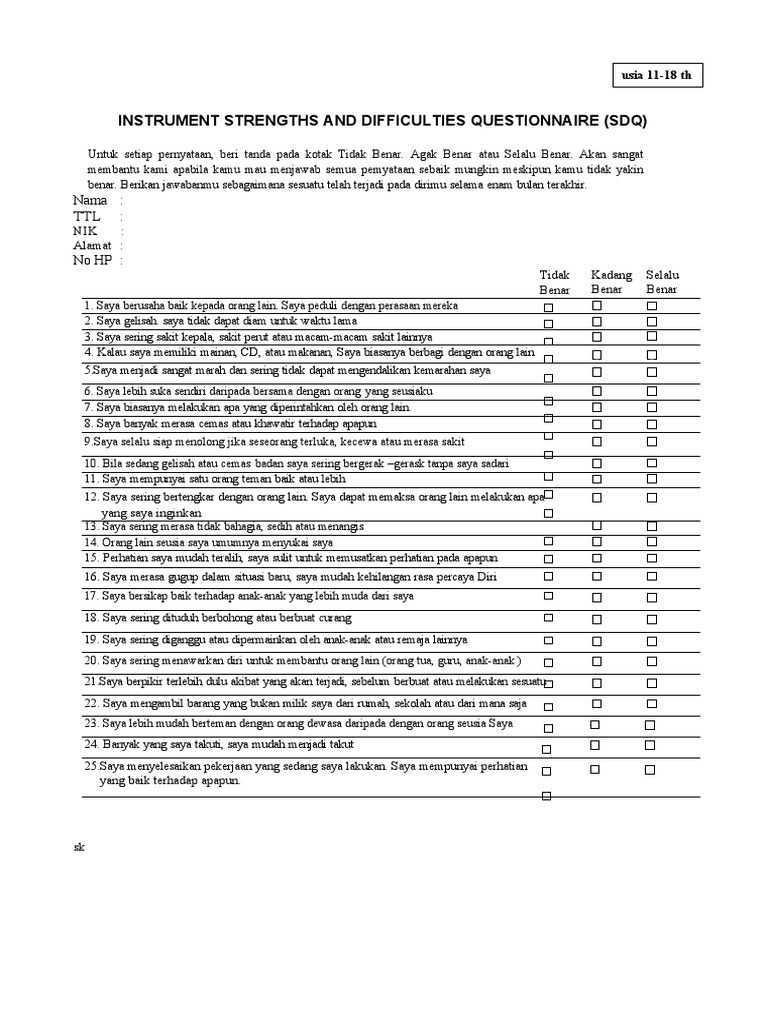 Instrumen SDQ | PDF