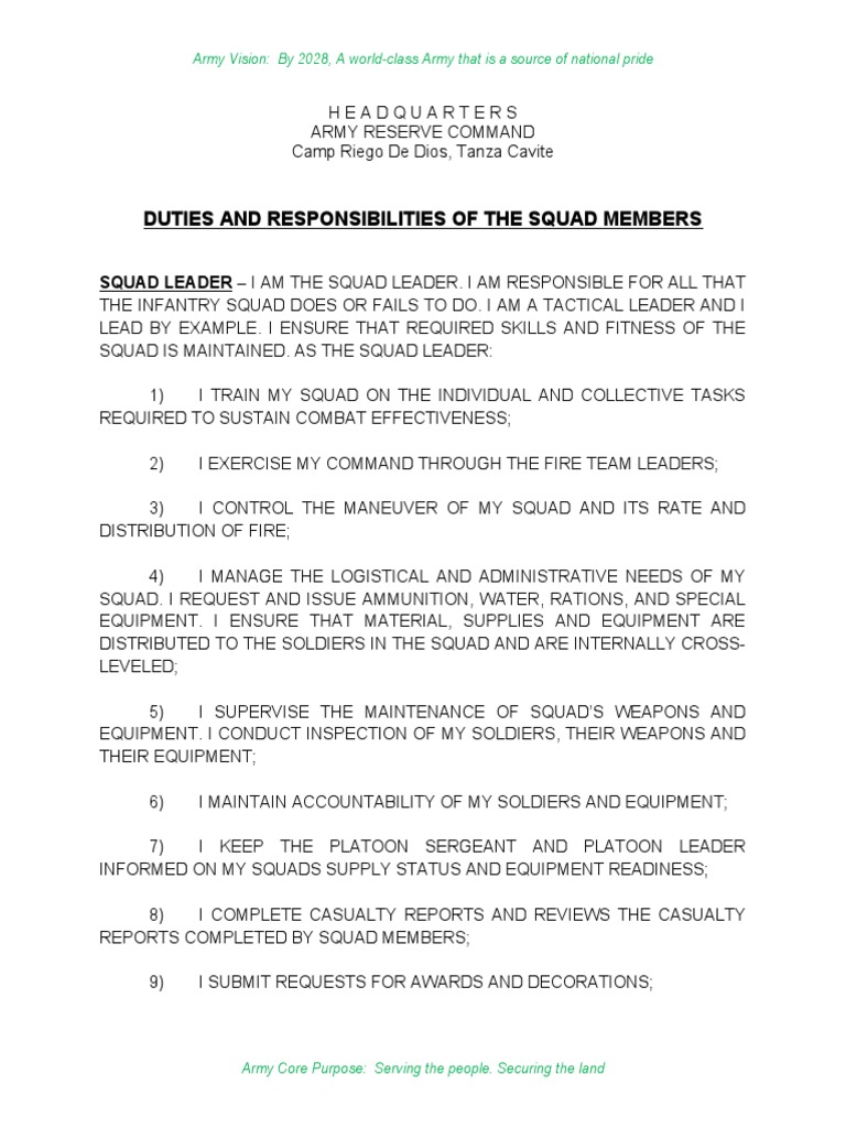 Squad Duties and Responsibilities | PDF