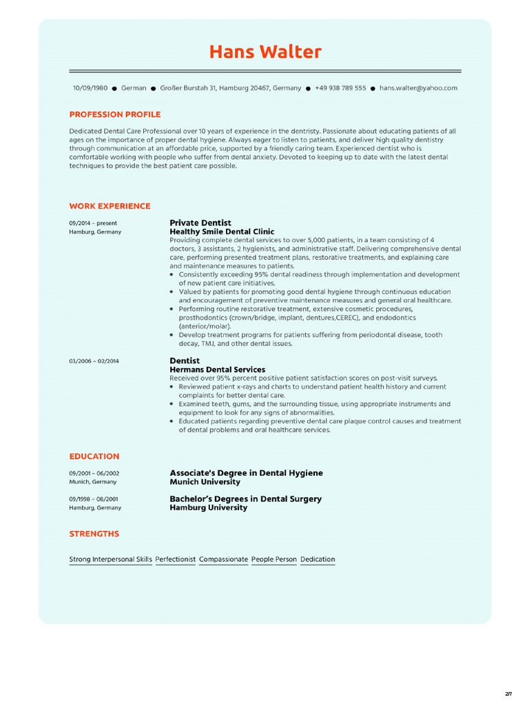 Dentist Resume Sample - Kickresume | PDF
