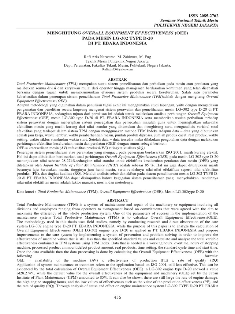 3 Jurnal Contoh Perhitungan Oee Pdf