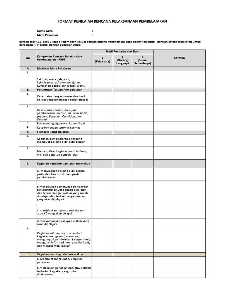Form Penilaian RPP | PDF
