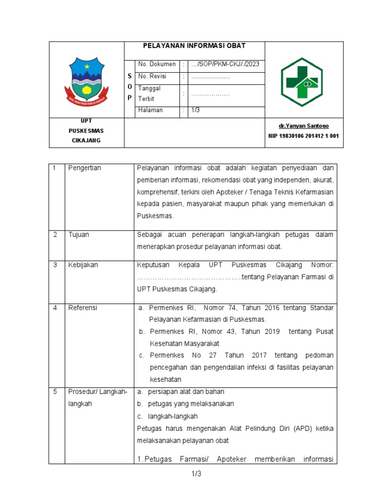 Sop Pelayanan Informasi Obat | PDF