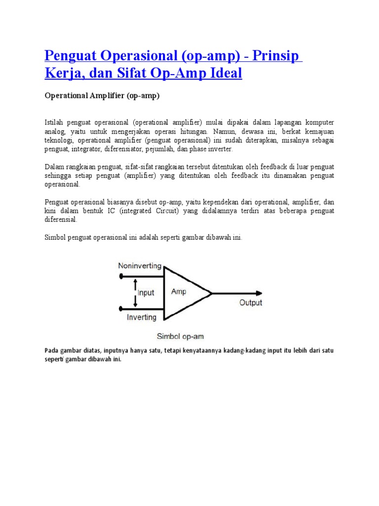 Penguat Operasional (Op-Amp) - Prinsip Kerja, Dan Sifat Op-Amp Ideal 2 ...