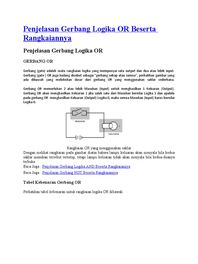 Penjelasan Gerbang Logika OR Beserta Rangkaiannya | PDF