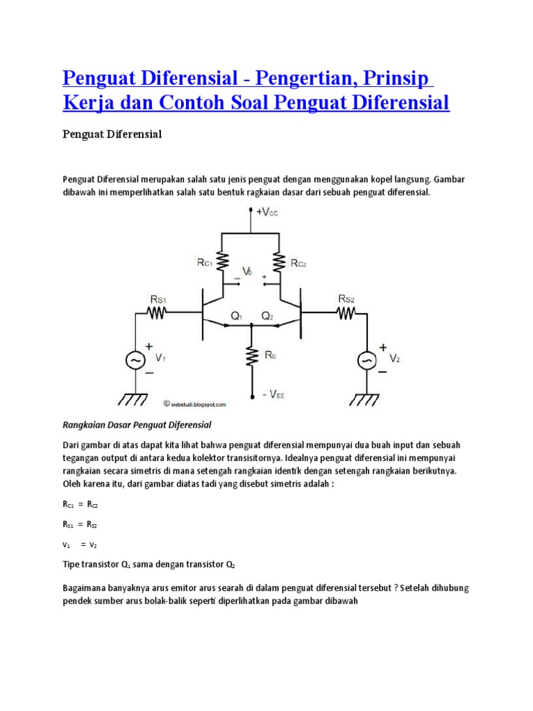 Penguat Diferensial - Pengertian, Prinsip Kerja Dan Contoh Soal Penguat ...