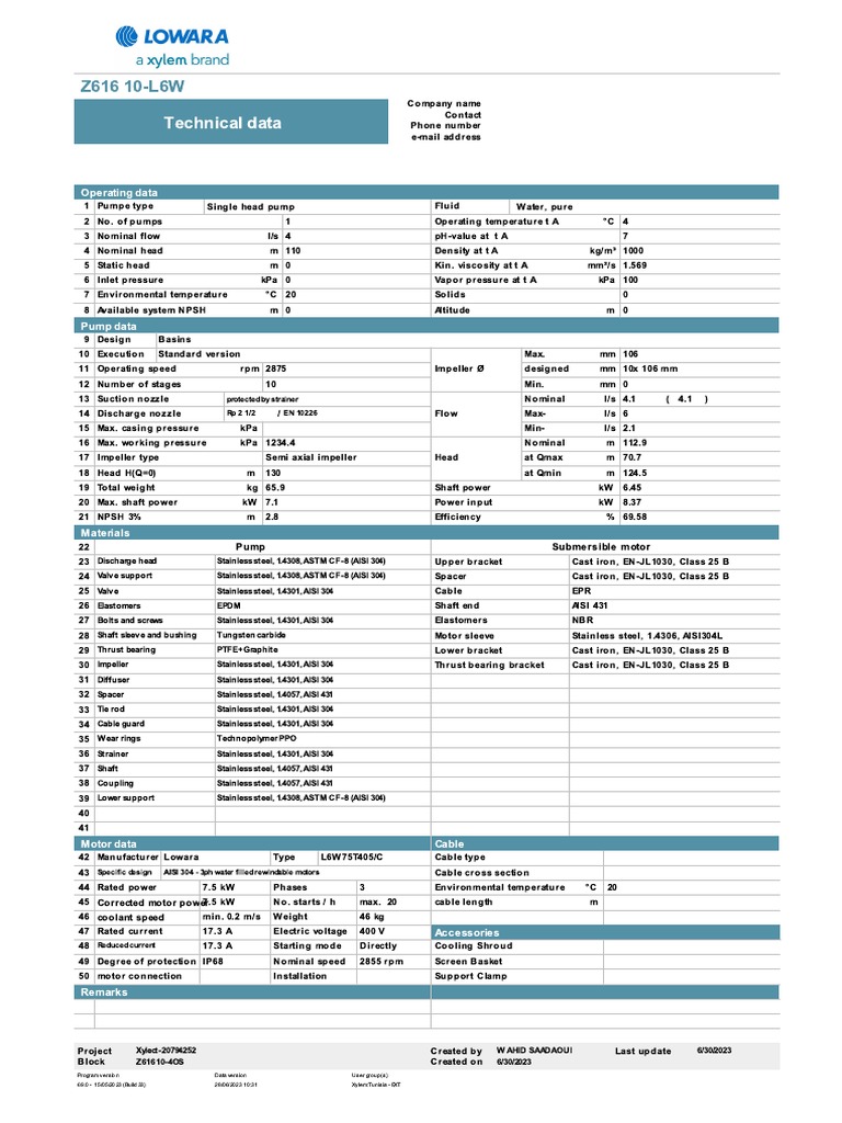 Technical Data | PDF | Pump | Manufactured Goods