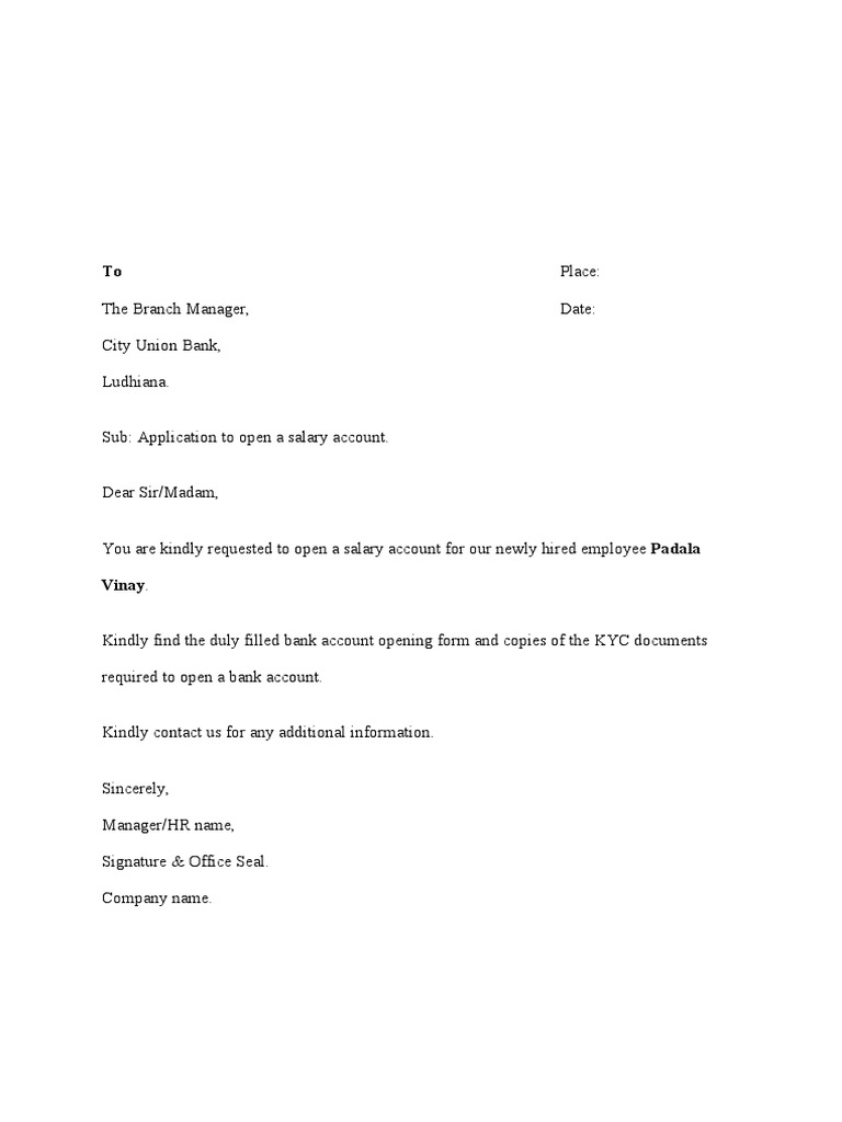 Bank Account Opening Letter 1 | PDF
