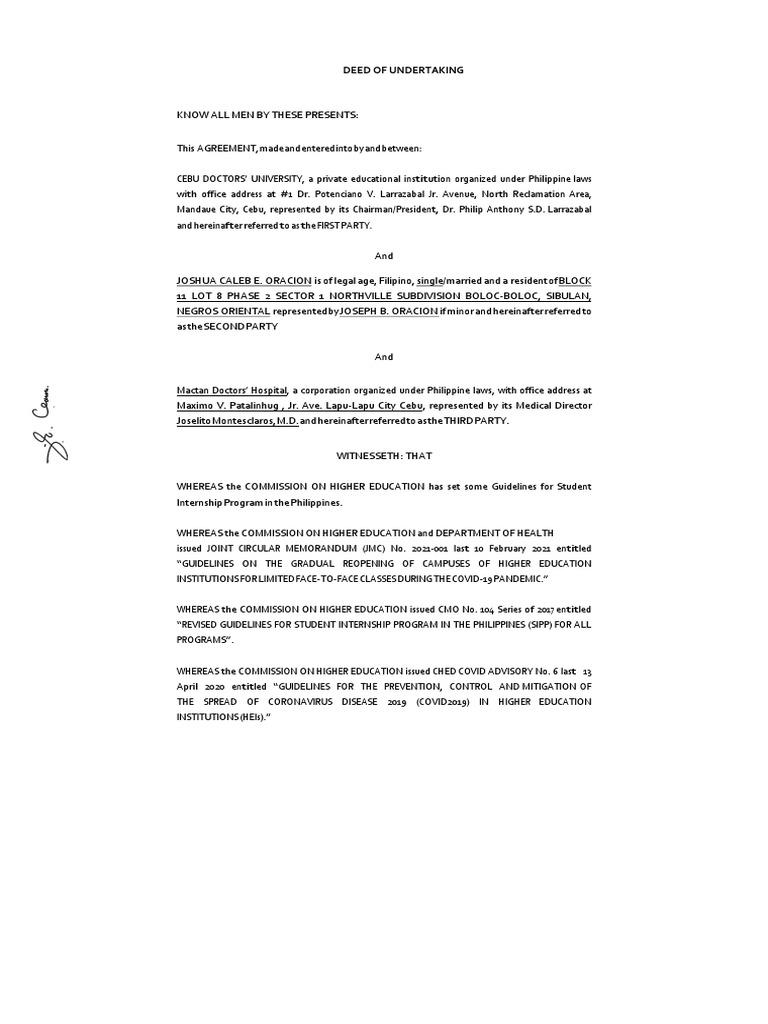 MDH Deed of Undertaking | Download Free PDF | Internship | Job Hunting