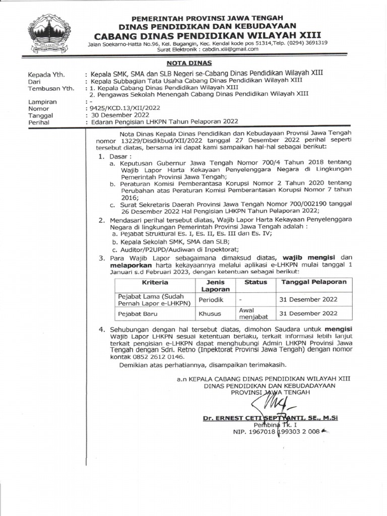 ND Edaran Pengisian LHKPN Tahun Pelaporan 2022 | PDF ND Edaran Pengisian LHKPN Tahun Pelaporan 2022 | PDF