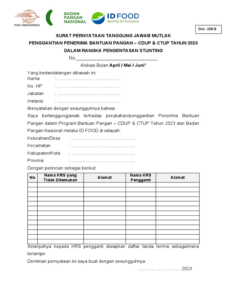 Doc.106 B - SPTJM Pengganti Krs | PDF