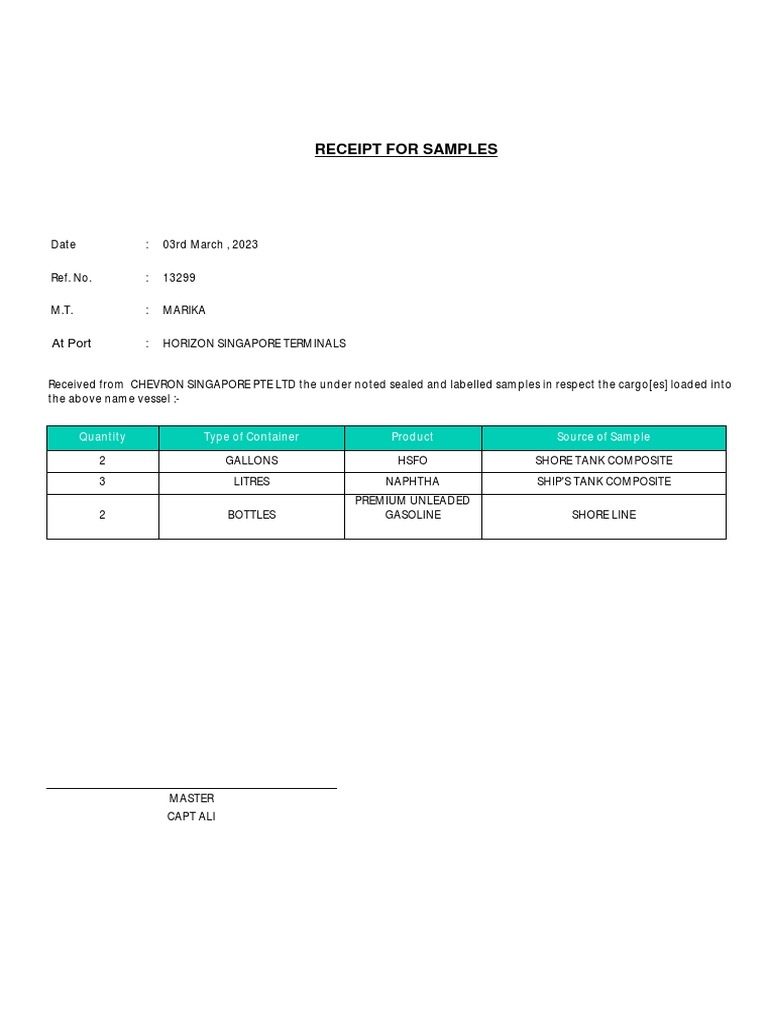 Receipt For Samples | PDF