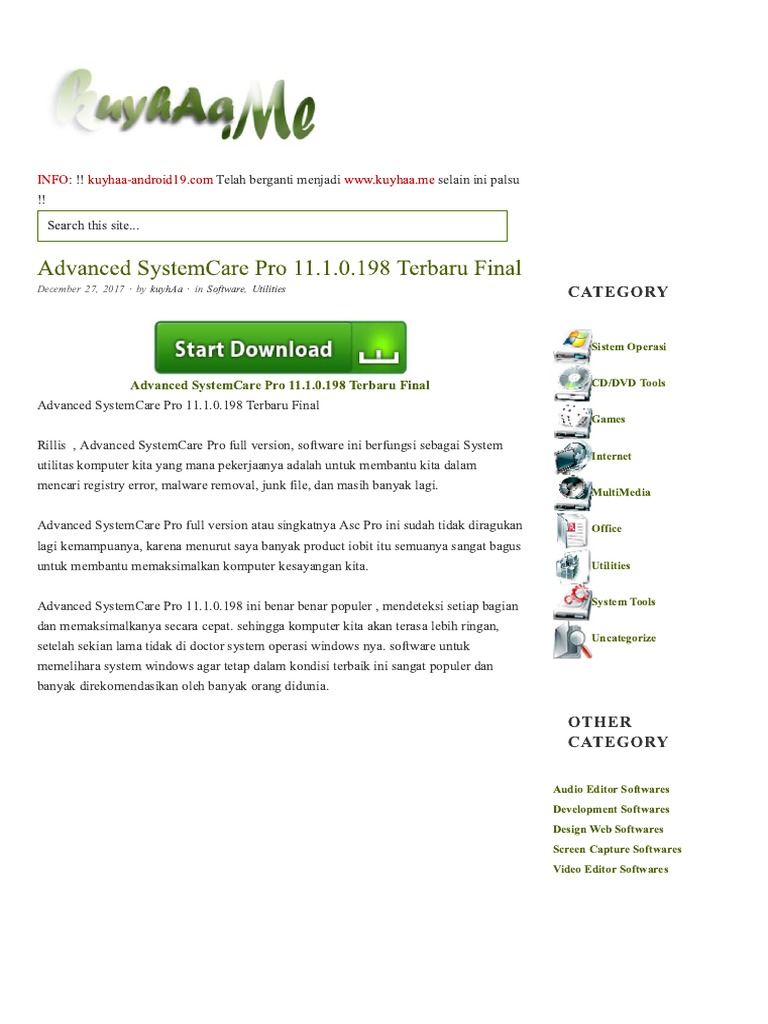 Advanced SystemCare Pro 11.1.0.198 Terbaru Final - KuyhAa | PDF
