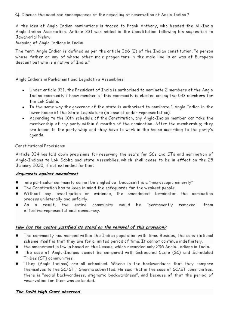 The Anglo Indians | PDF | Legal Documents | Politics Of India