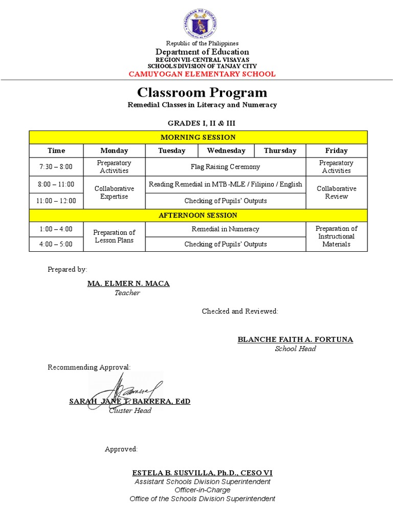 Classroom Program For Remedial Classes Pdf