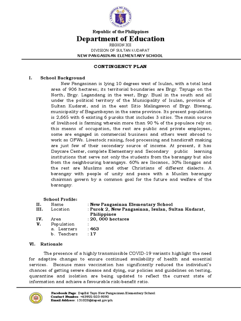CONTINGENCY PLAN - New Pangasinan ES | PDF | Emergency Evacuation ...
