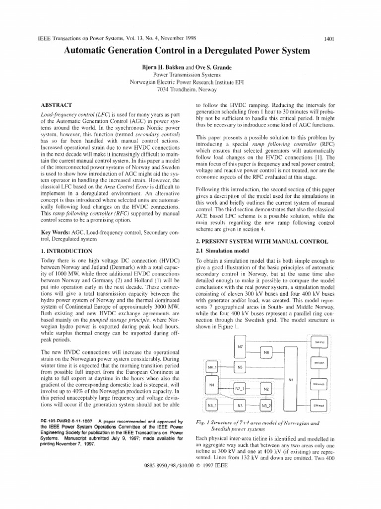 Automatic Generation Control In A Deregulated Power System Pdf Electrical Grid High